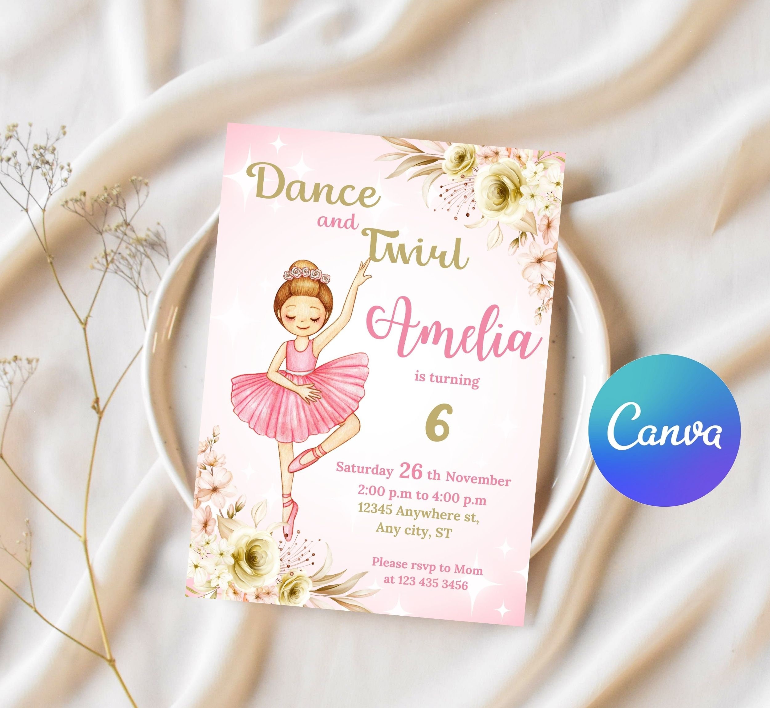 Ballet Birthday Invitation: Ballerina Party Template (digital Download ...
