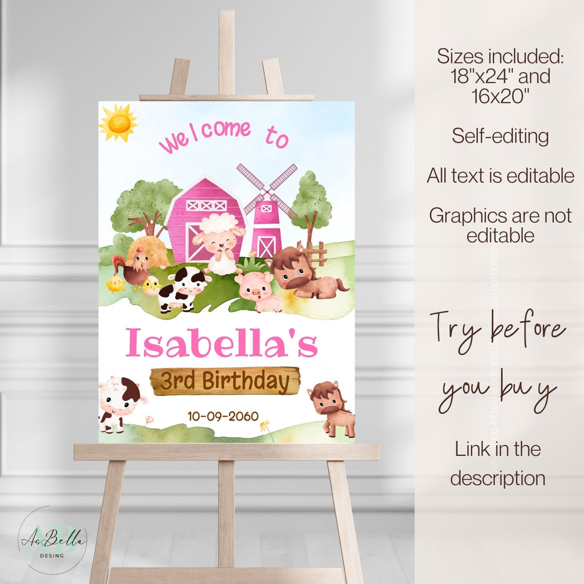 Pink Farm Birthday Welcome Sign Template (digital Download) - Etsy