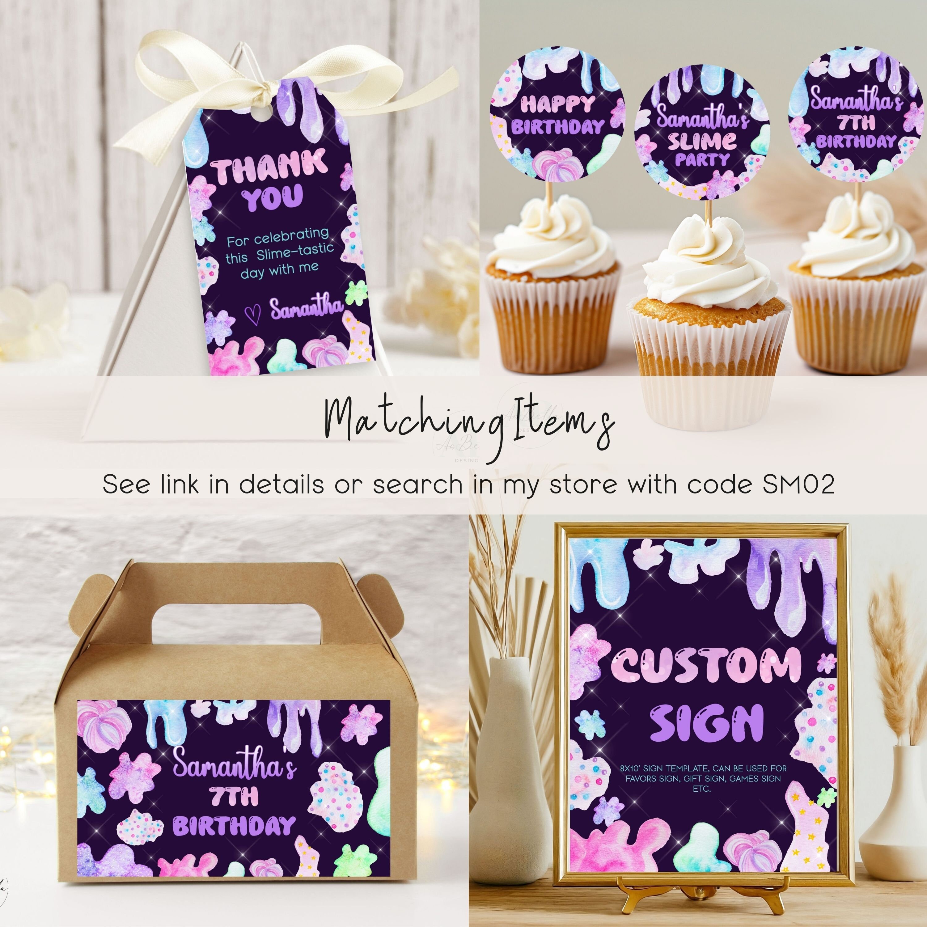 Editable Slime Birthday Gable Box Label Template (digital Download) - Etsy