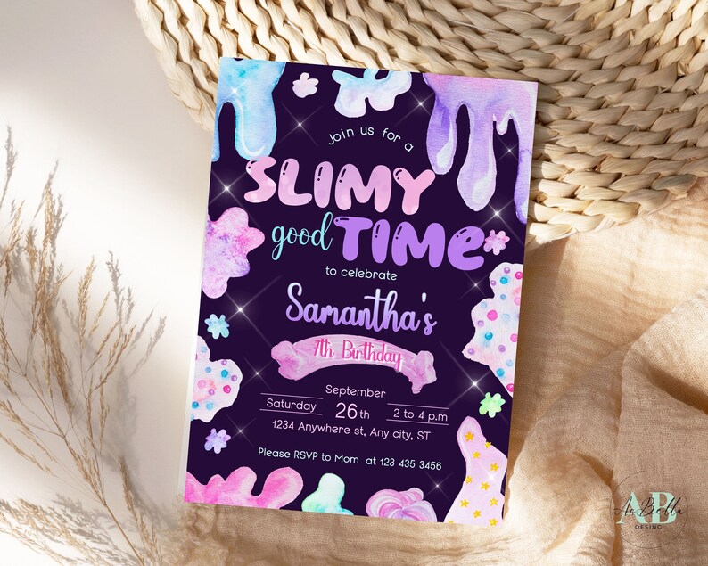Slime Birthday Party Invitation: Girl's Printable Template (digital ...