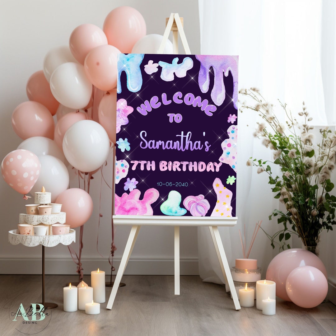 Editable Slime Welcome Sign Template, Slime Birthday Custom Sign, Slime ...