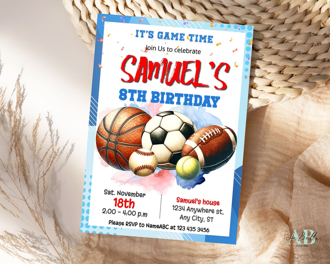 Sports Birthday Invitation, All Star Sports Birthday Invitation ...