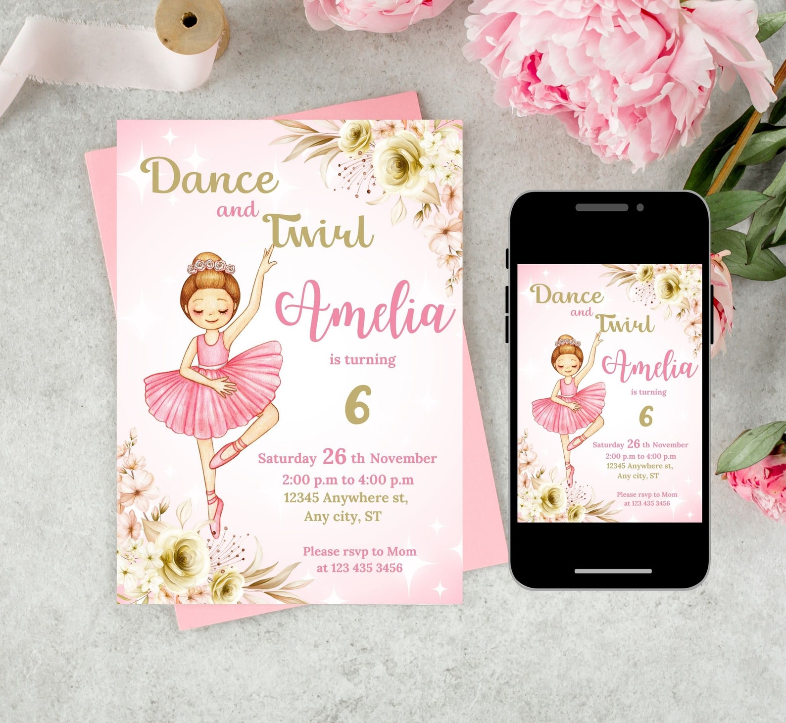 Ballet Birthday Invitation: Ballerina Party Template (digital Download ...