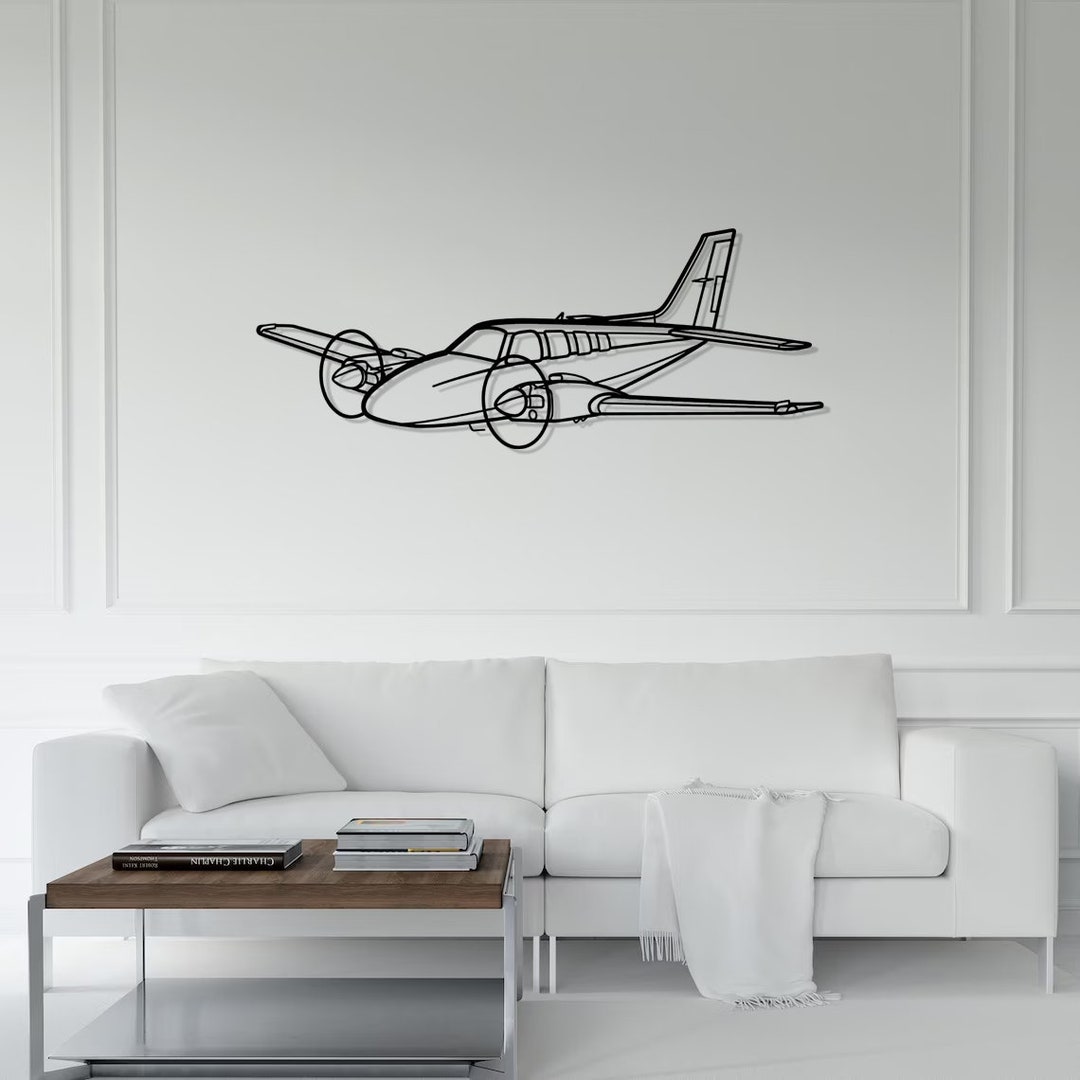 Beechcraft Baron 58 Silhouette Metal Wall Art, Airplane Silhouette Wall ...