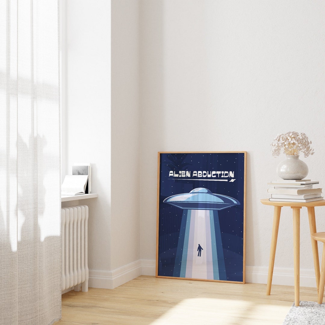 Alien Abduction Space Poster Astronaut Cosmos Wall Art Eclectic Decor ...