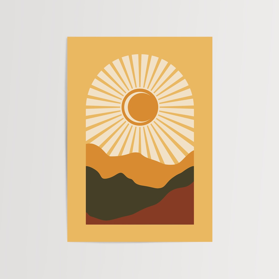 Sun and Mountain Landscape Wall Art Poster - Modern Boho Decor for ...