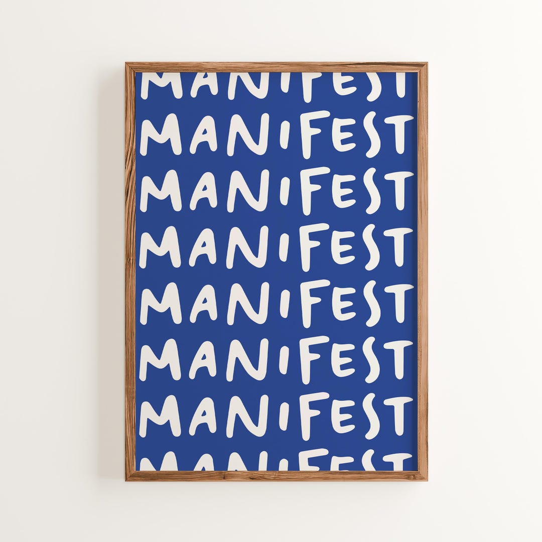 Manifest Print: Blue Typography, Modern Inspirational Wall Art - Etsy