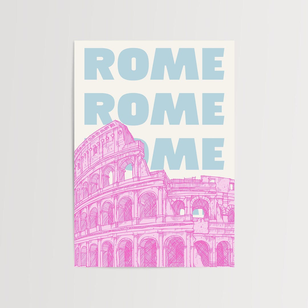 Rome Print Pink and Blue, Rome Wall Art, Rome Poster, Colosseum Art ...