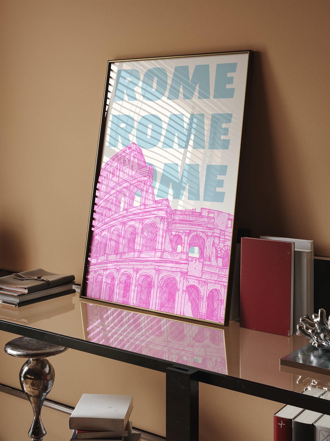 Rome Print Pink and Blue, Rome Wall Art, Rome Poster, Colosseum Art ...