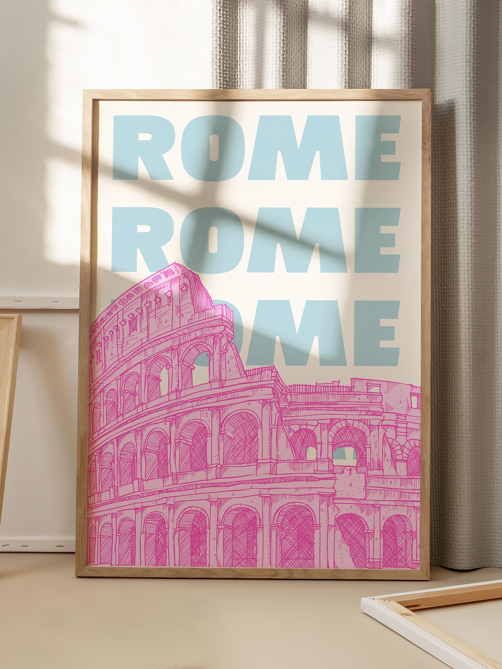 Rome Print Pink and Blue, Rome Wall Art, Rome Poster, Colosseum Art ...