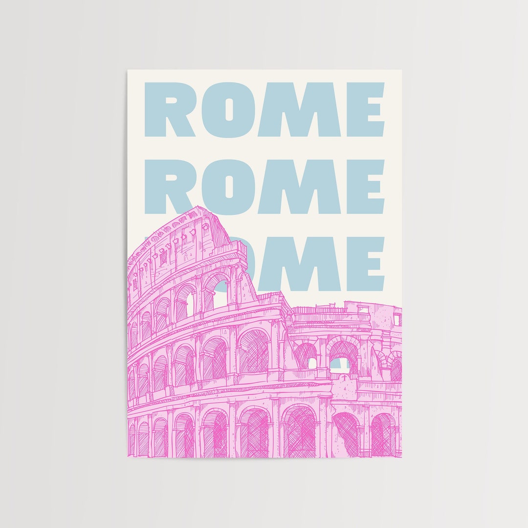 Rome Print Pink and Blue, Rome Wall Art, Rome Poster, Colosseum Art ...