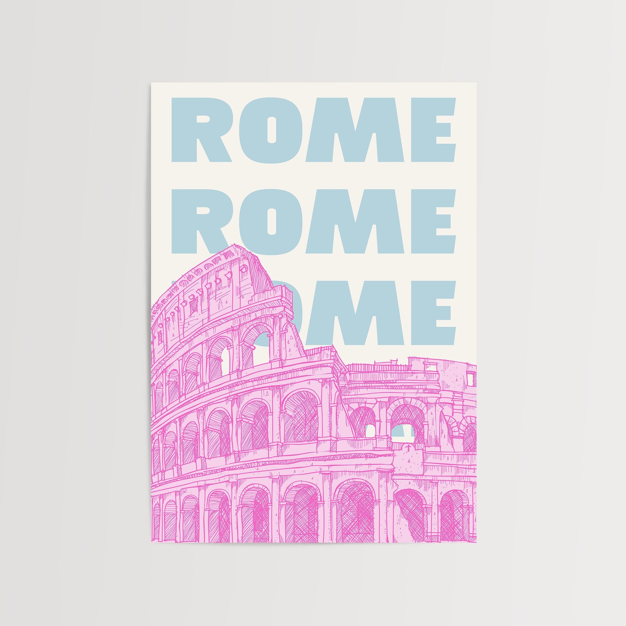 Rome Print Pink and Blue, Rome Wall Art, Rome Poster, Colosseum Art ...