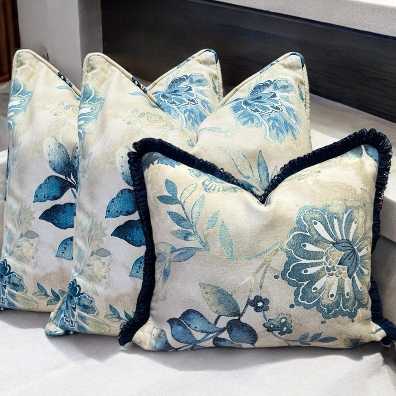 Kelly Ripa Blue Floral Decorative Pillows 20 X 20 Pillow 14.5 X 17 ...