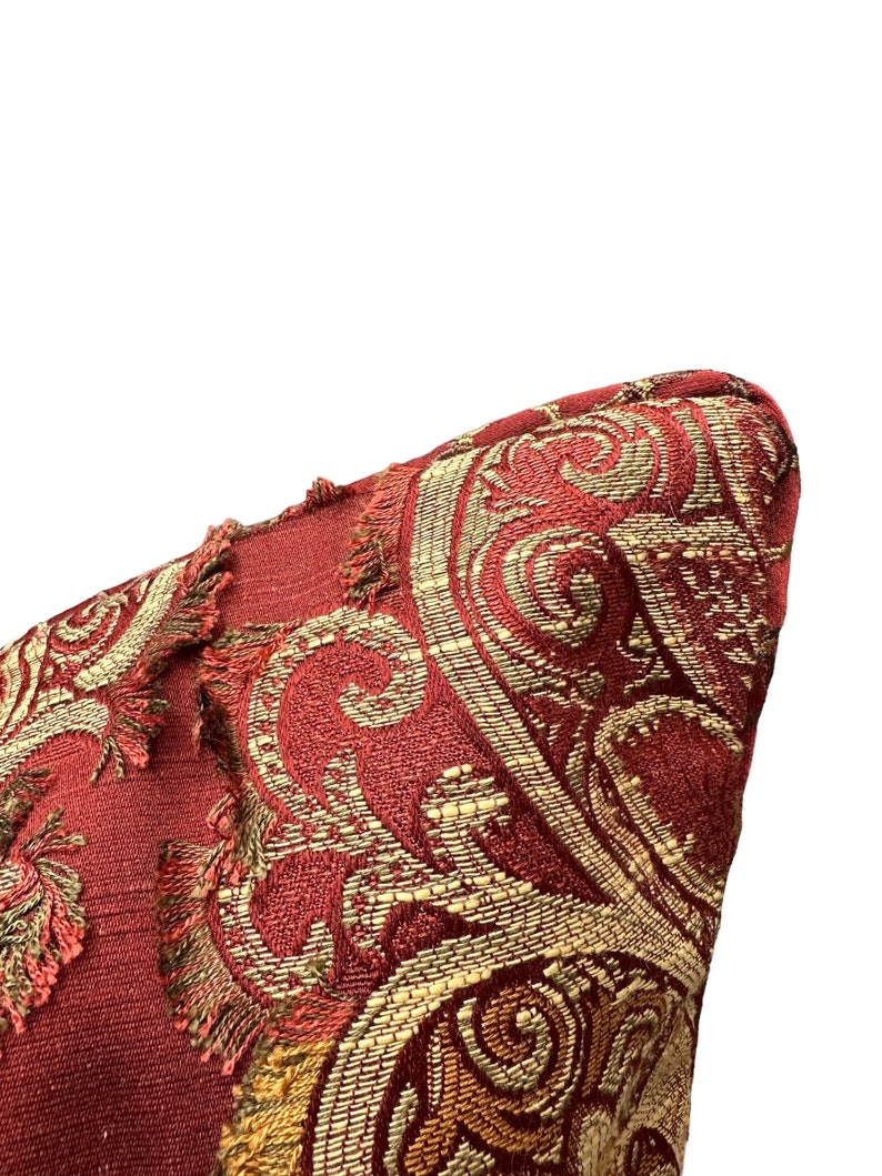 Paisley Deep Red, Gold and Brown Accent Throw Pillow Cover With Welt ...