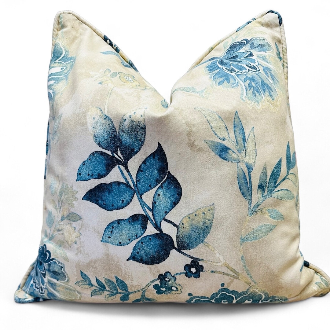 Blue Floral Pillow Cover | Decorative Pillows | 20” X 20" Pillow | 14.5 ...