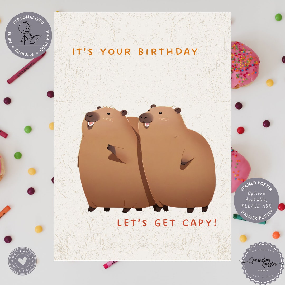 Capy Birthday Party Capybara Greeting Card Personalized Card Cute ...
