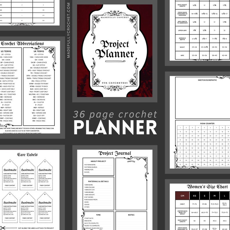 Red Gothic Crochet Project Planner: 36-page Crochet Journal (printable ...