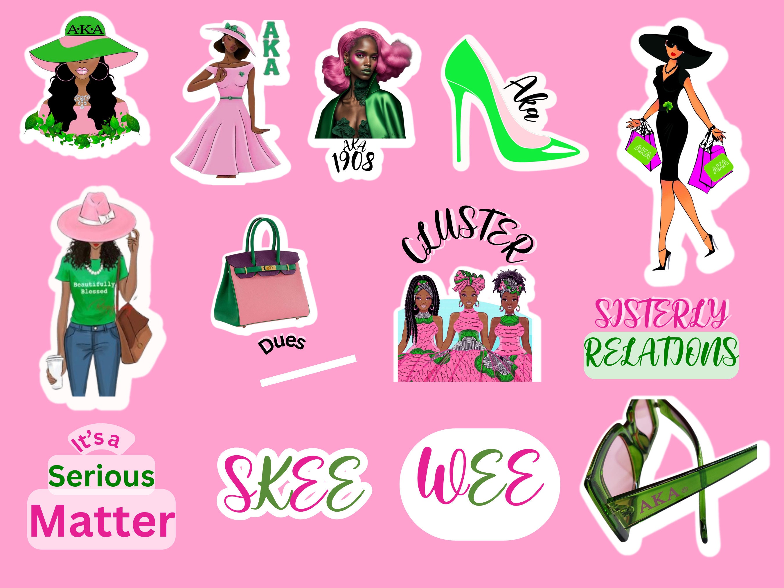 24 Pieces AKA Sticker, Alpha Sorority Stickers, 12 Pieces per Page, 2 ...