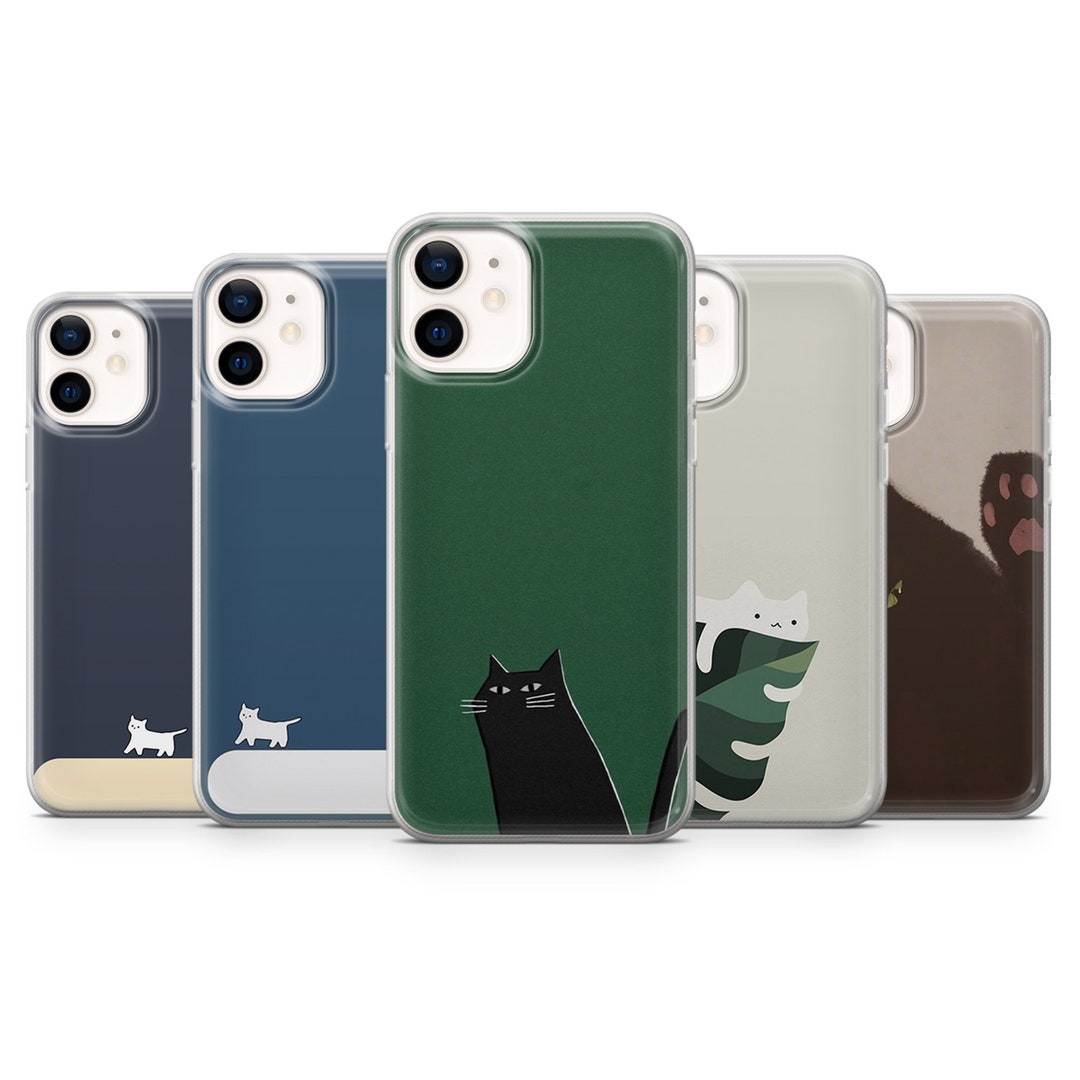 Black Cat Phone Case Drawing Kitten Cover Fit for iPhone 15 Pro Max, 14 ...