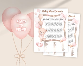Blue Bear Baby Shower Game, BABY WORD SEARCH, Baby Printable Games ...