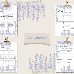Blue Baby Shower Game Bundle, Printable, Blue Flower Baby Shower ...