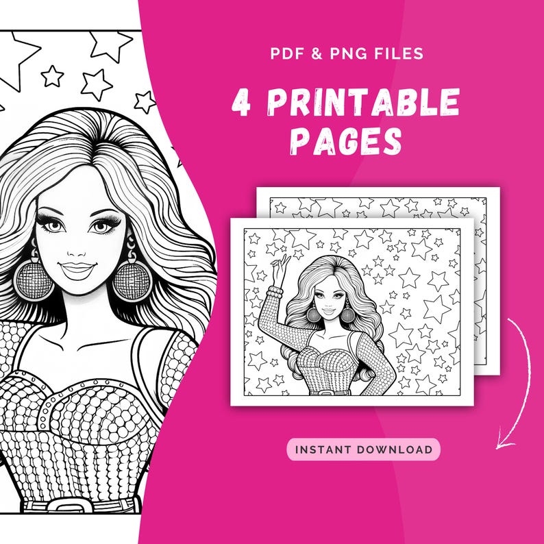 Doll Coloring Pages, Glam Doll Style, 4 Printable Coloring Pages, Girl ...
