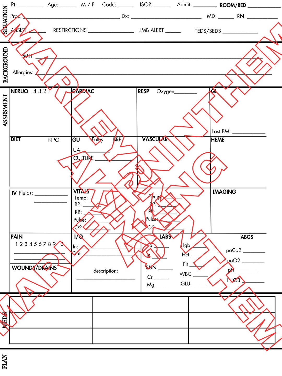 SBAR Style Nursing Report Sheet great for Learning Students - Etsy
