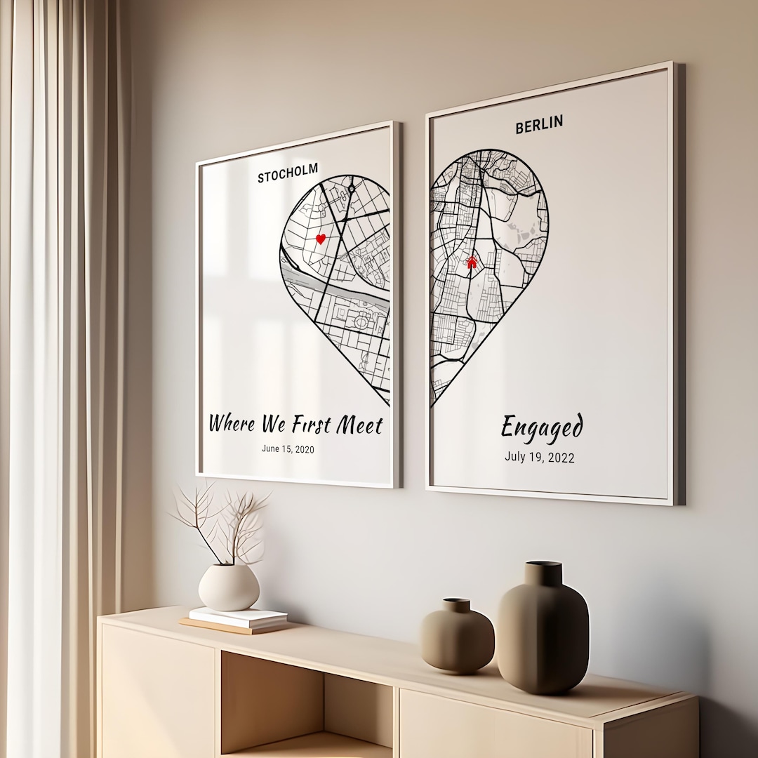Custom Map Print Our First Date Map Valentines Day Gift Wall Art ...