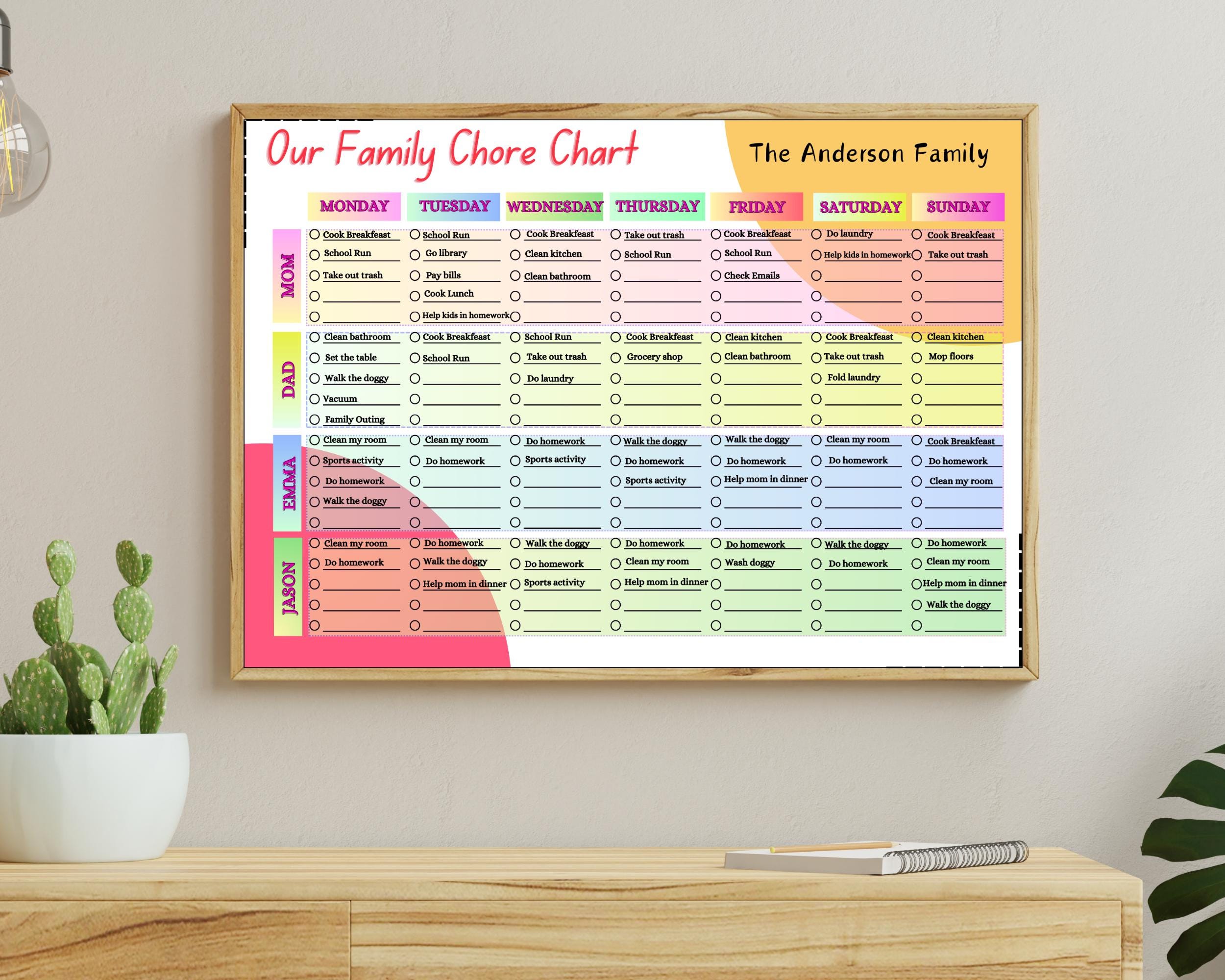 Family Chore Chart, Editable and Printable Family Planner, Family ...