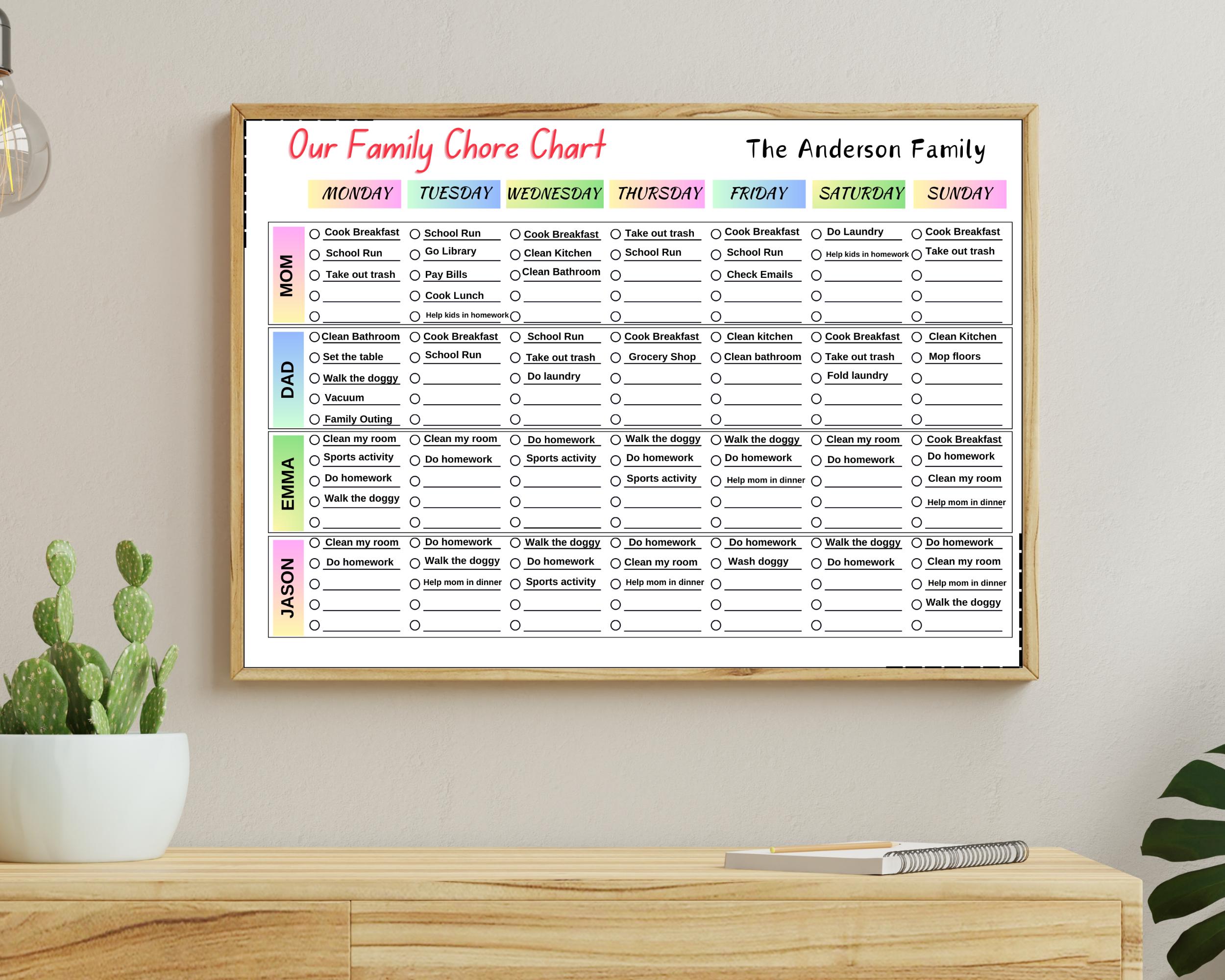 Family Chore Chart, Editable and Printable Family Planner, Family ...