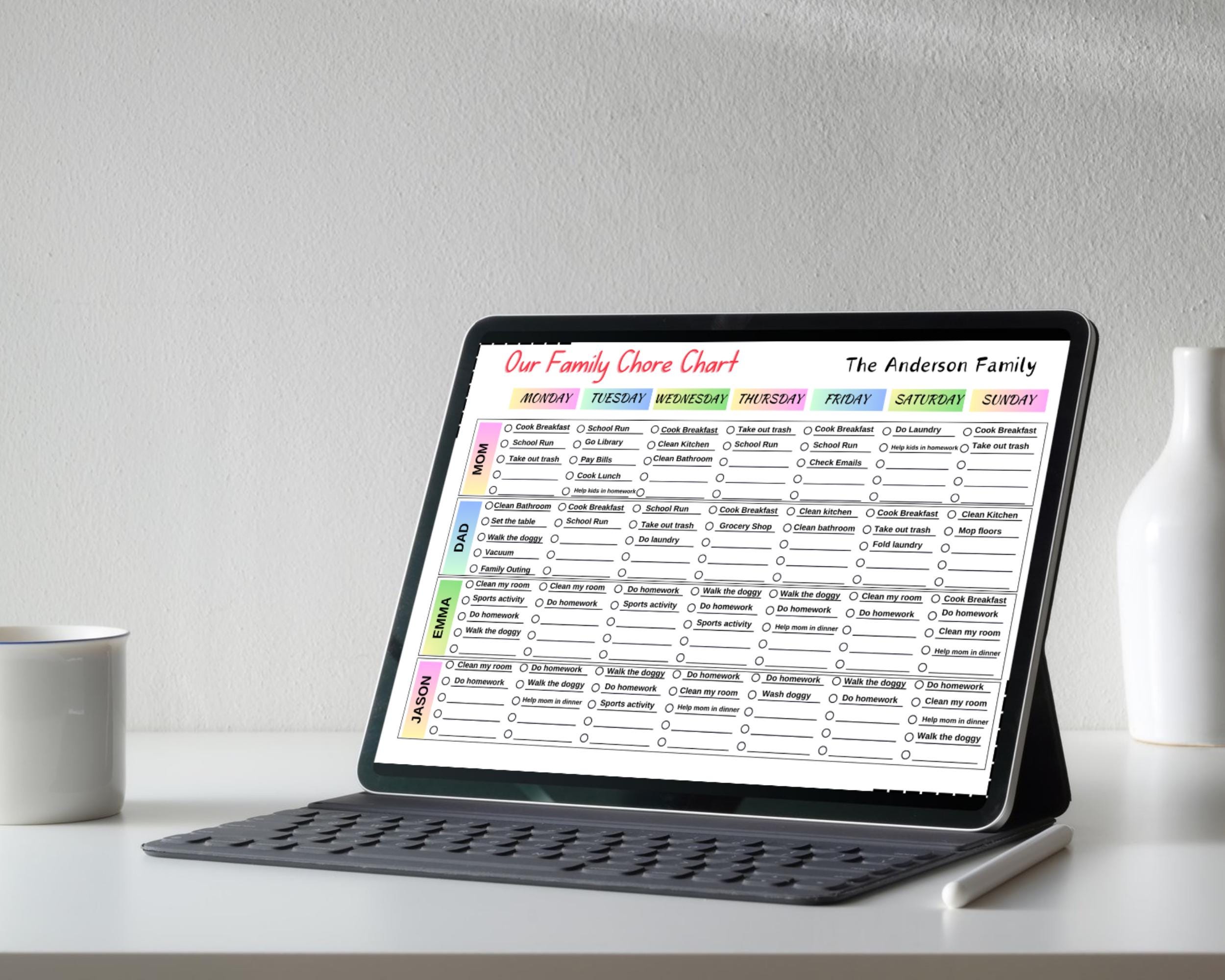 Family Chore Chart, Editable and Printable Family Planner, Family ...
