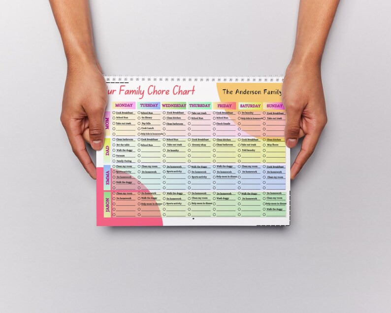 Family Chore Chart, Editable and Printable Family Planner, Family ...