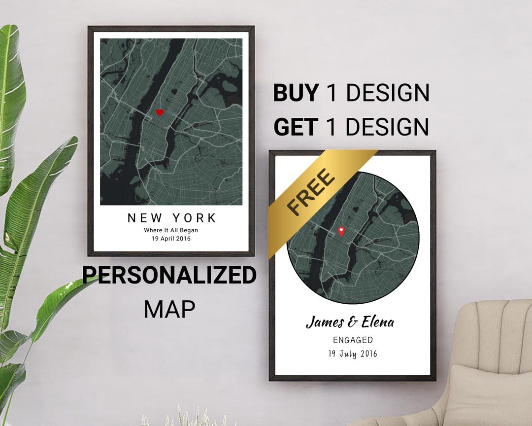 Custom Map Print Our First Date Map Valentines Day Gift for Him Wedding ...