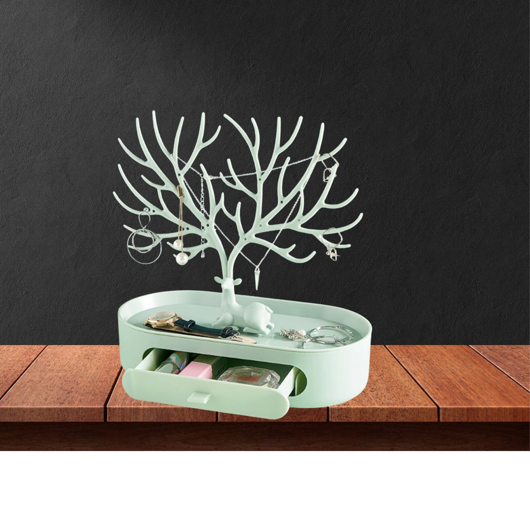 Antler Tree Jewelry Display Stand - Elegant Tray Organizer for Earrings ...