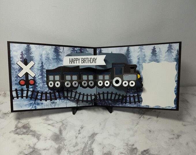 Handmade Happy Birthday Train Railroad Tracks Pop up Card Greeting Card ...