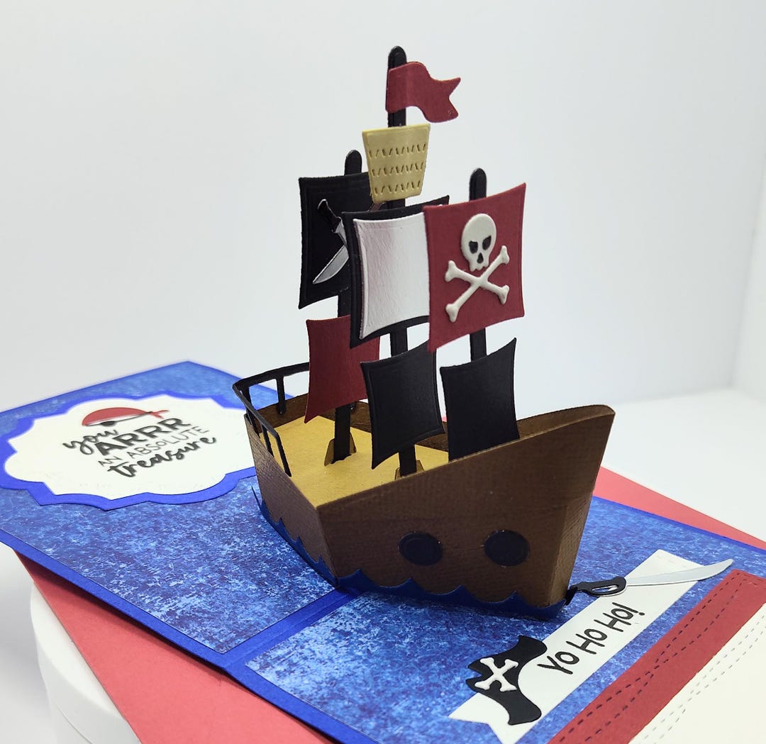 Handmade Birthday Pop up Pirate Boat Card 3D Interactive Ahoy Matey ...