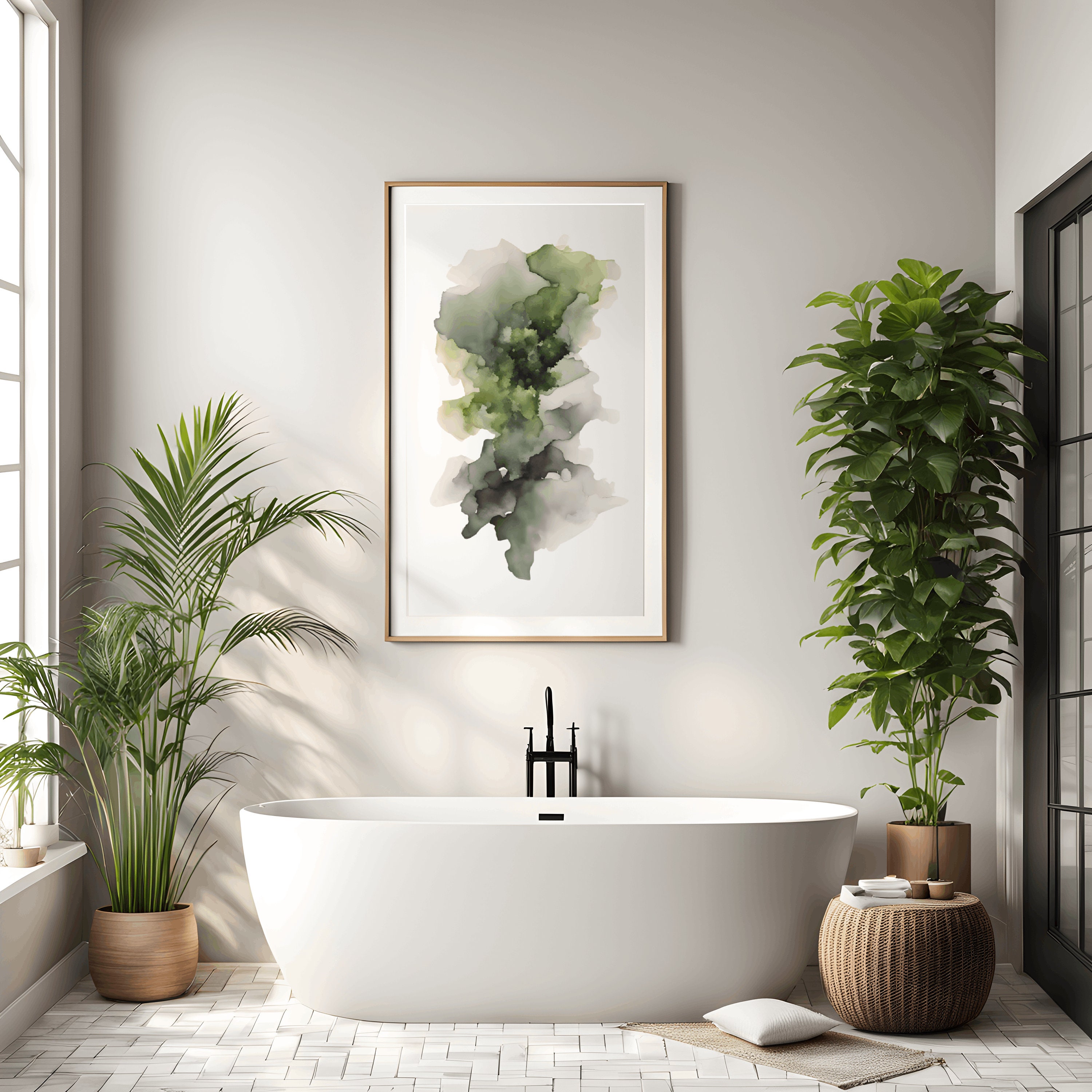 Moss Wall Art Print, Sage Green Painting, Wabi Sabi Artwork, Modern ...