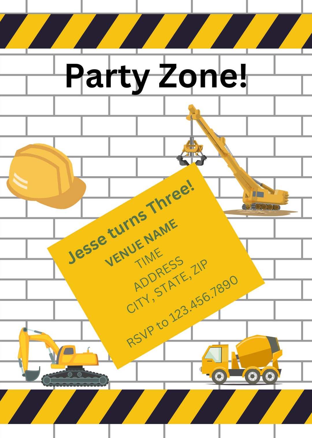 Construction Birthday Invitation- Digital Template - Etsy