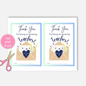 Thank You Teacher Printable Gift Card Holder / Printable Teacher Thank ...