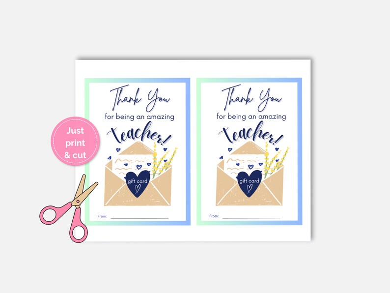 Thank You Teacher Printable Gift Card Holder / Printable Teacher Thank ...