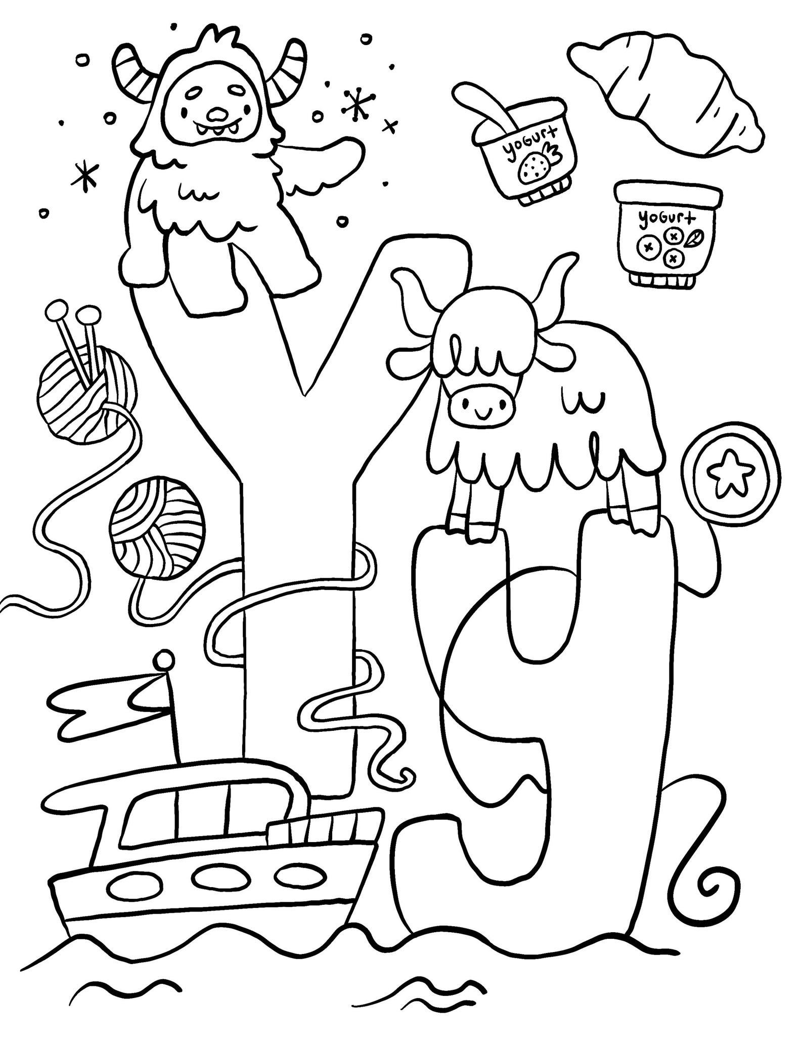 Letter Y Coloring Page - Etsy
