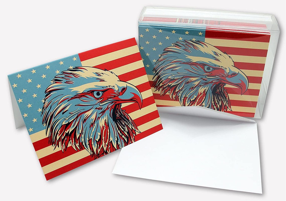 Bald Eagle Cards 12 or 24 Count - Patriotic - American Flag - Blank ...