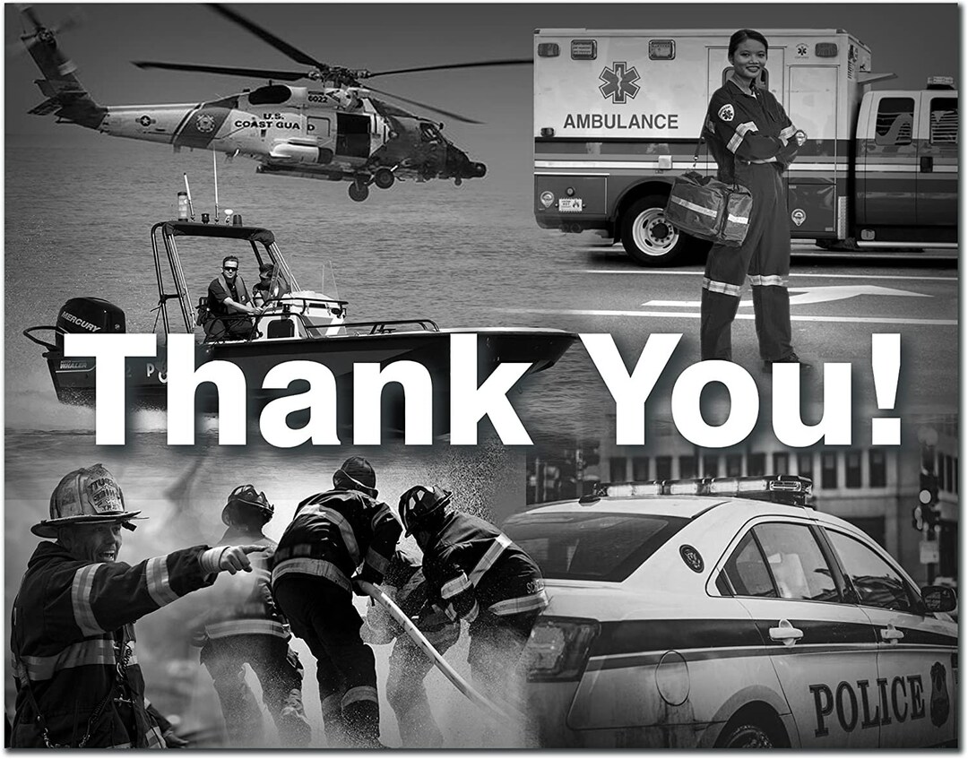 First Responder Thank You Cards 12 or 24 Count-blank Inside With ...
