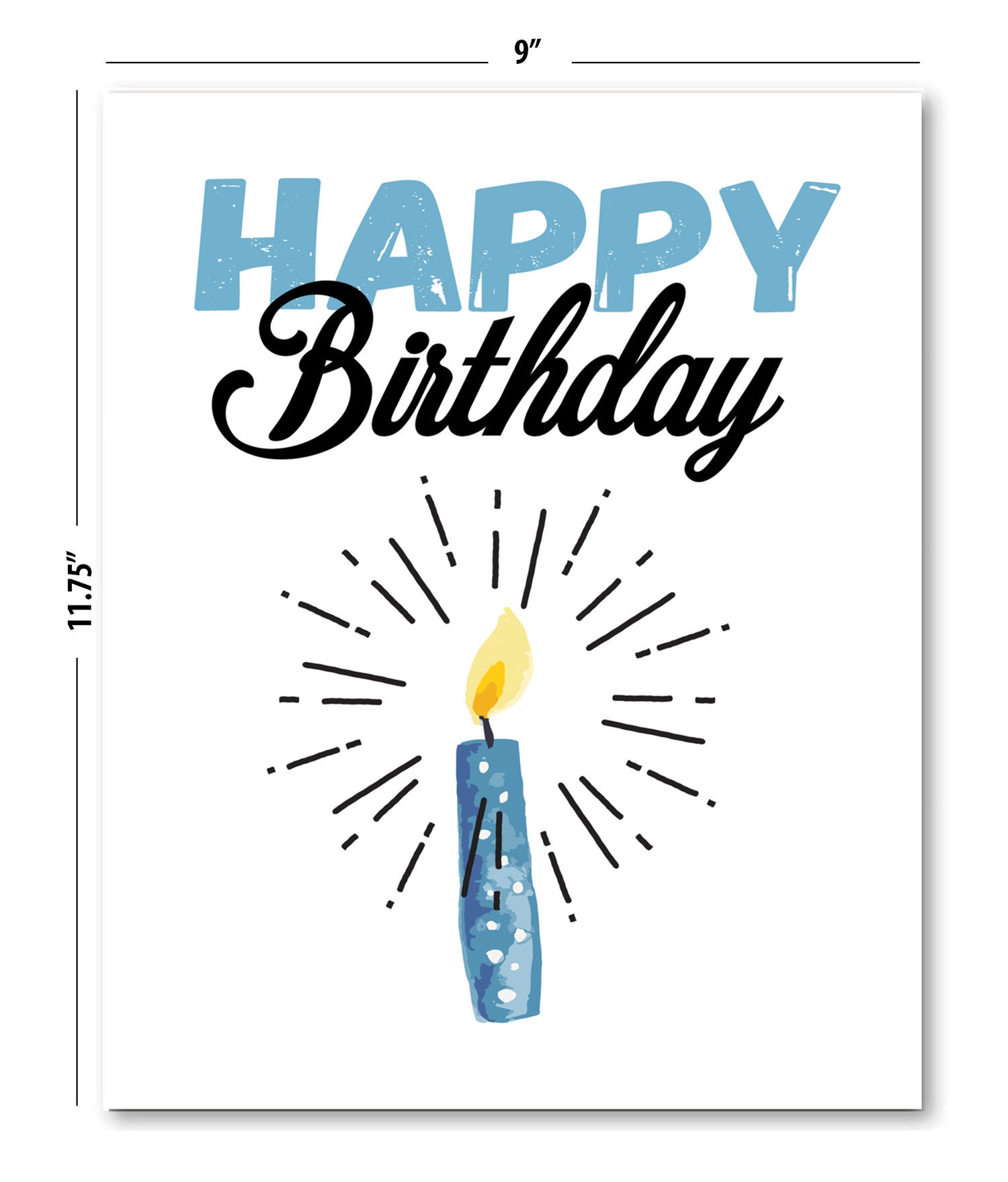 Large Blue Happy Birthday Greeting Card - Blank Inside With Envelope ...