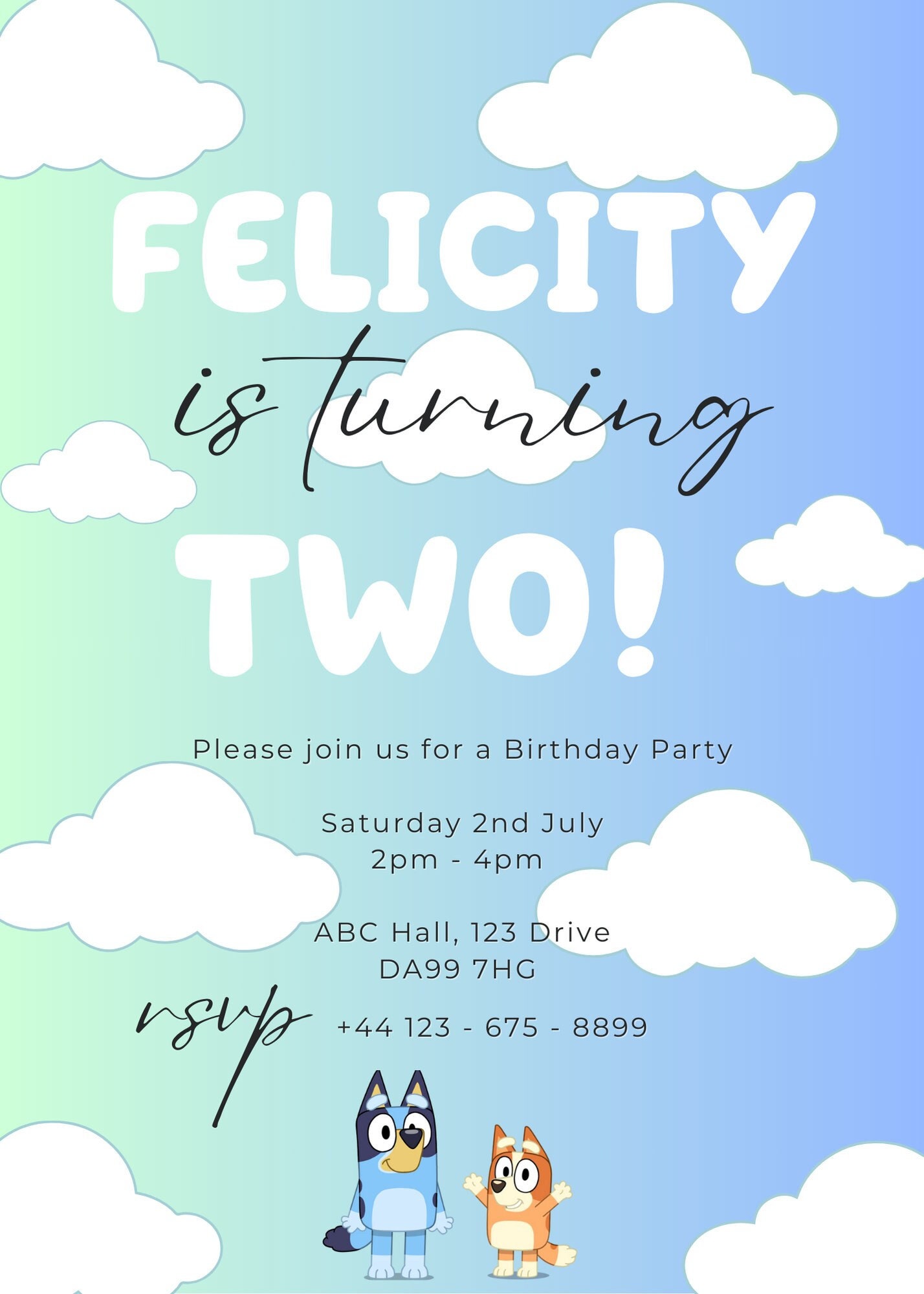 Bluey Digital Invitation Easy Editable Document Digital Canva Template ...