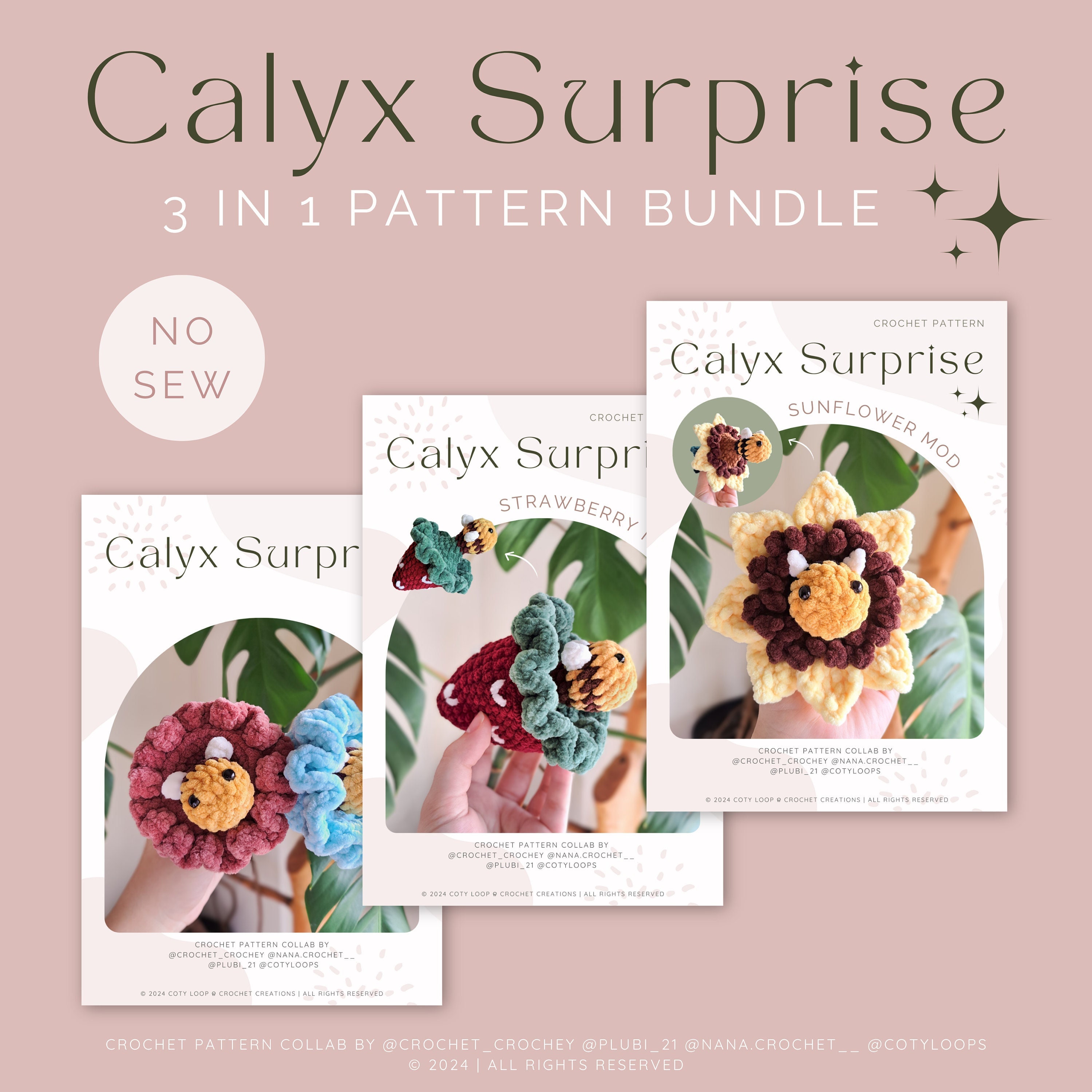 3 in 1 BUNDLE Calyx Surprise Strawberry & Sunflower Mods No-sew Crochet ...