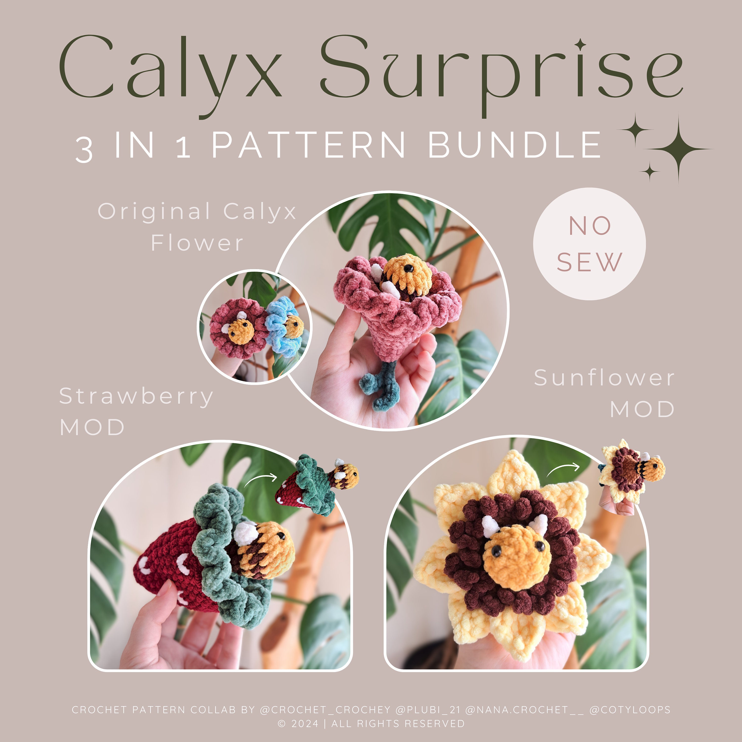 3 in 1 BUNDLE Calyx Surprise Strawberry & Sunflower Mods No-sew Crochet ...