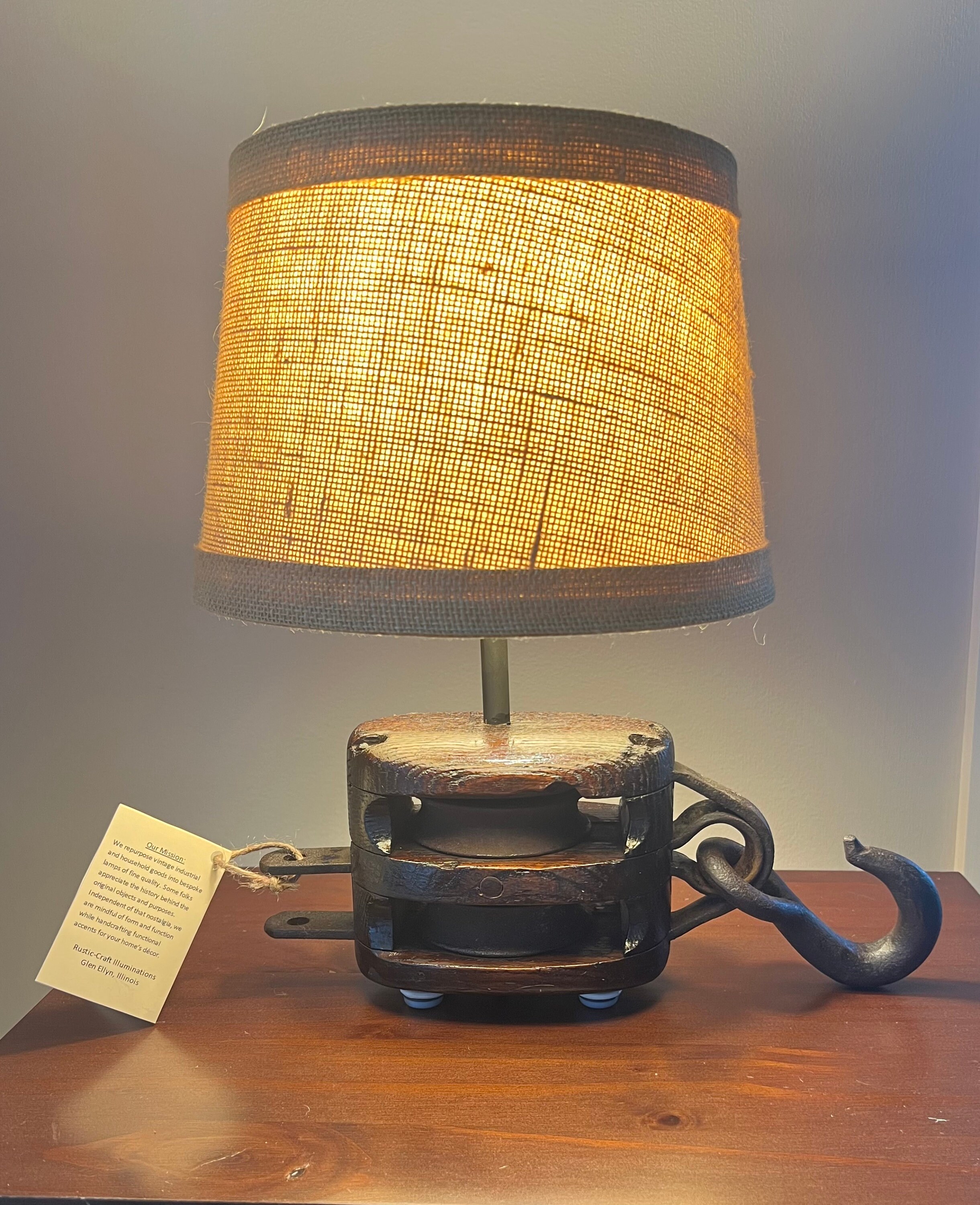 Wood Pulley Block Table Lamp - Etsy