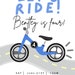 Let's Ride Blue Birthday Invitation, Editable Template, Balance Bike ...