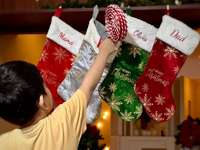 Personalized Christmas Stocking | Embroidered Monogram Xmas Holiday ...
